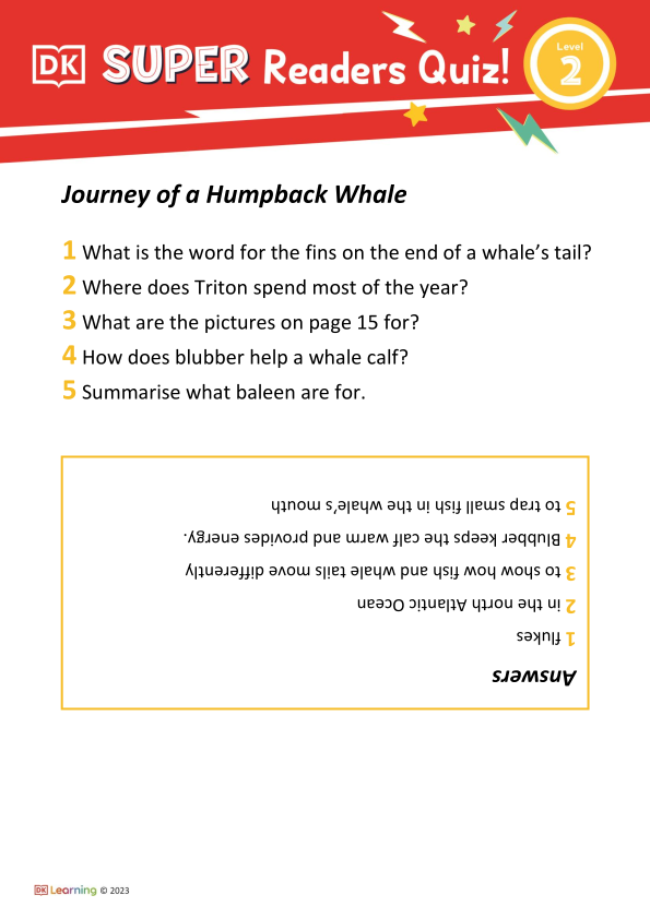Level 2 Journey of a Humpback Whale Comprehension Quiz