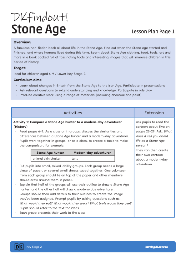 DKfindout! Stone Age Classroom Activities Plan