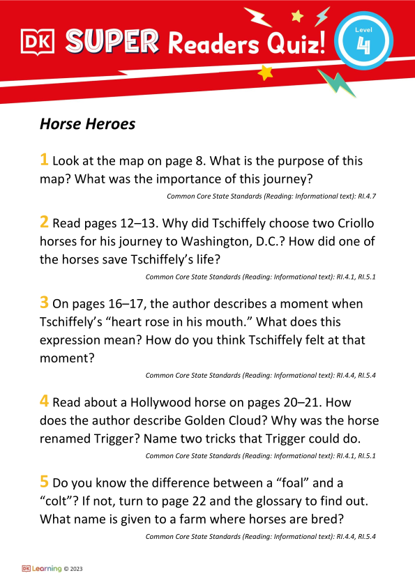 Level 4 Horse Heroes Comprehension Quiz