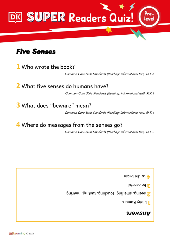 Pre-level Five Senses Comprehension Quiz
