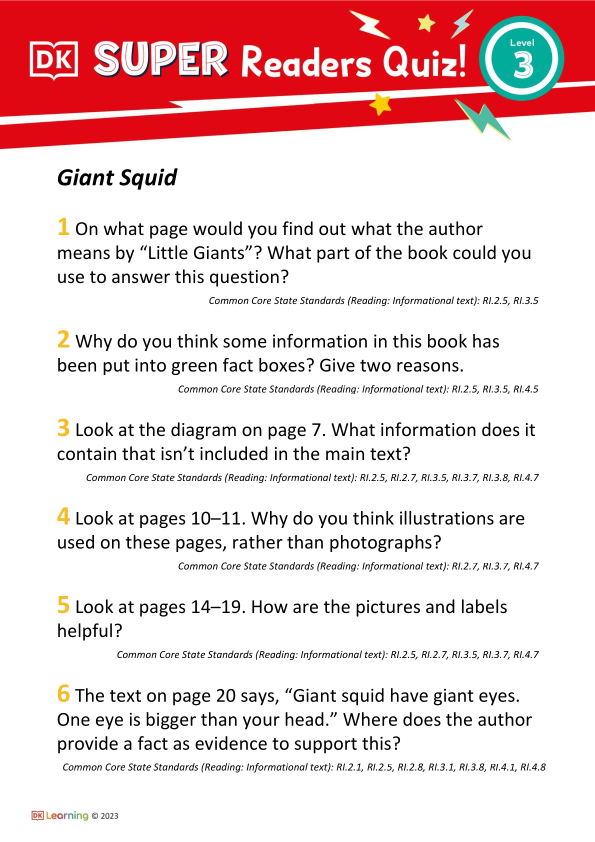 Level 3 Giant Squid Comprehension Quiz