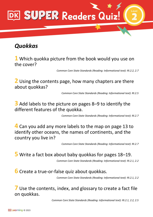 Level 2 Quokkas Comprehension Quiz