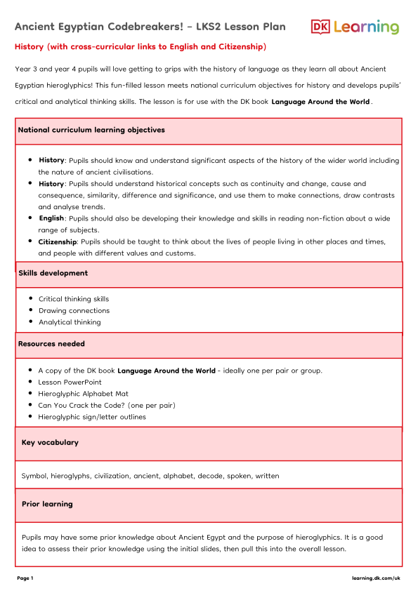 Ancient Egyptian Codebreakers! – LKS2 Lesson Plan