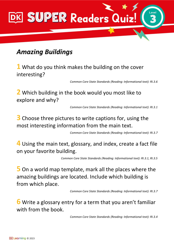 Level 3 Amazing Buildings Comprehension Quiz
