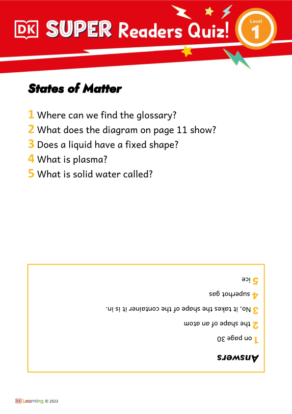 Level 1 States of Matter Comprehension Quiz