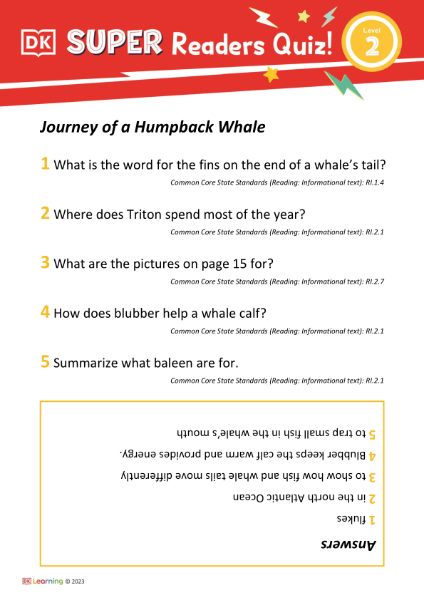 Level 2 Journey of a Humpback Whale Comprehension Quiz