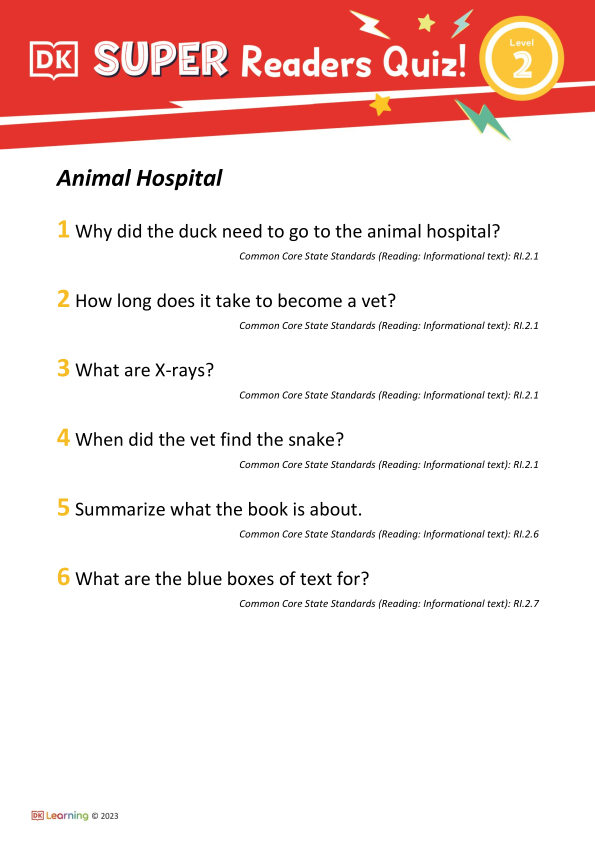 Level 2 Animal Hospital Comprehension Quiz