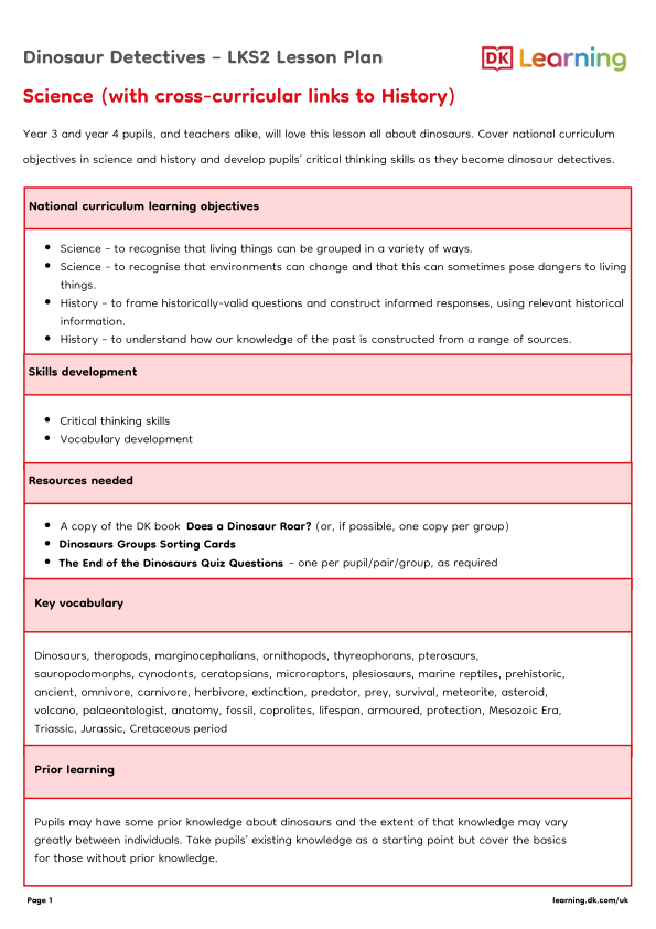 Dinosaur Detectives – LKS2 Lesson Plan