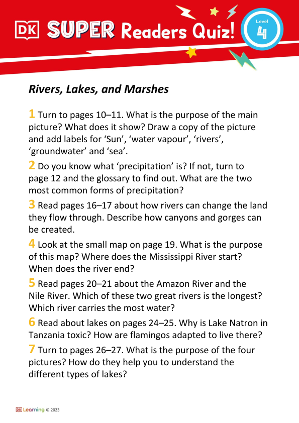 Level 4 Rivers, Lakes, and Marshes Comprehension Quiz