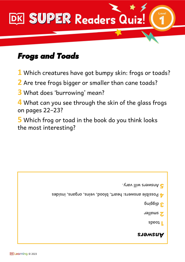 Level 1 Frogs and Toads Comprehension Quiz