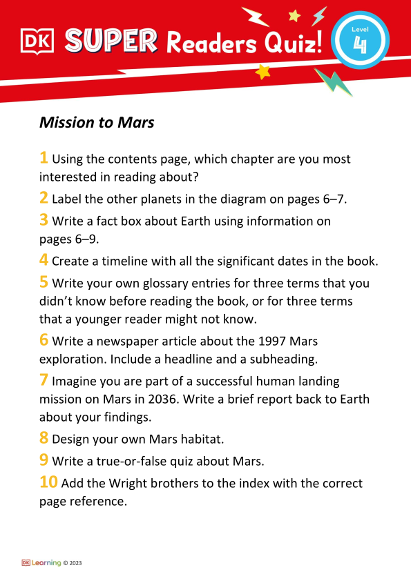 Level 4 Mission to Mars Comprehension Quiz