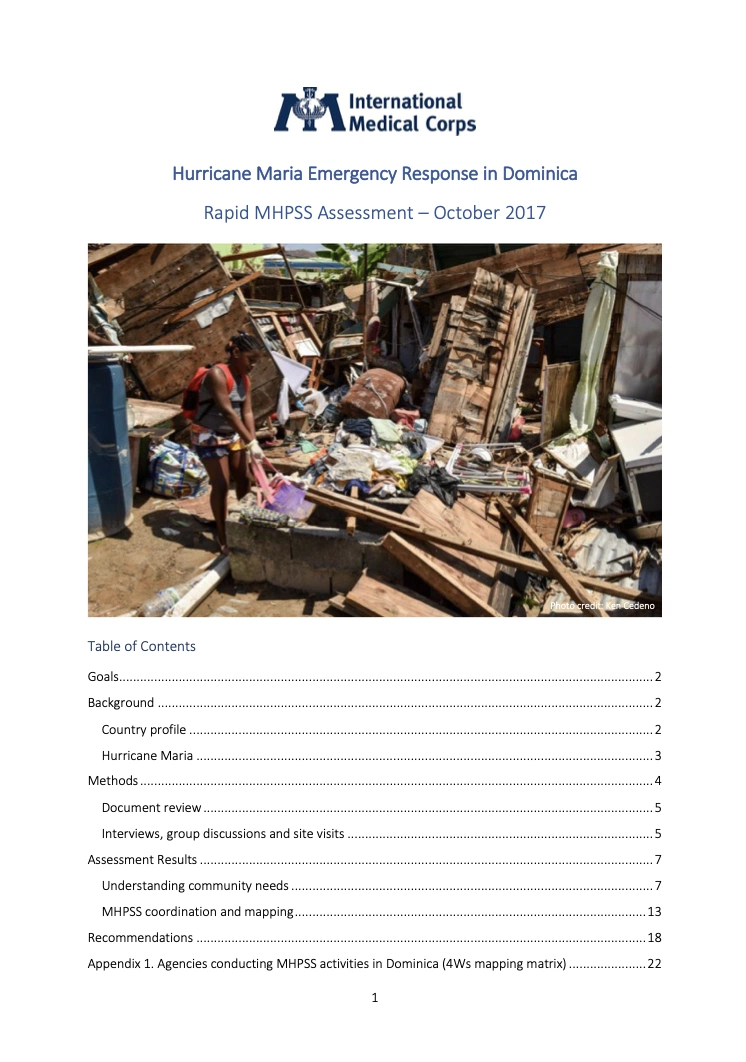 Rapid MHPSS Assessment: Hurricane Maria Emergency Response in Dominica ...