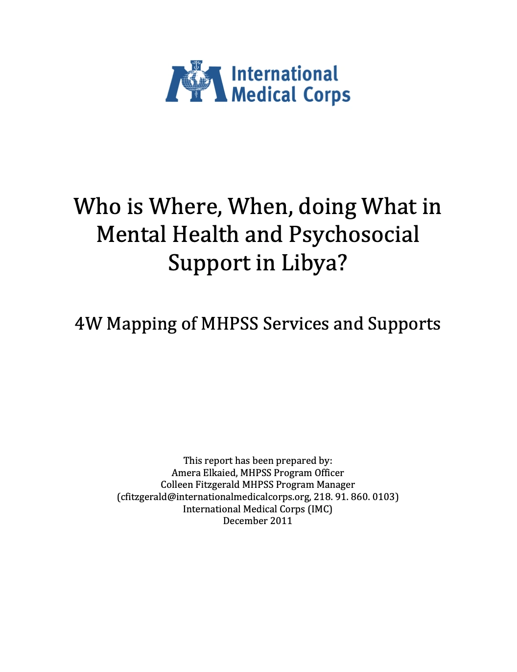 Who is Where, When, Doing What in MHPSS in Libya: 4W Mapping of MHPSS ...