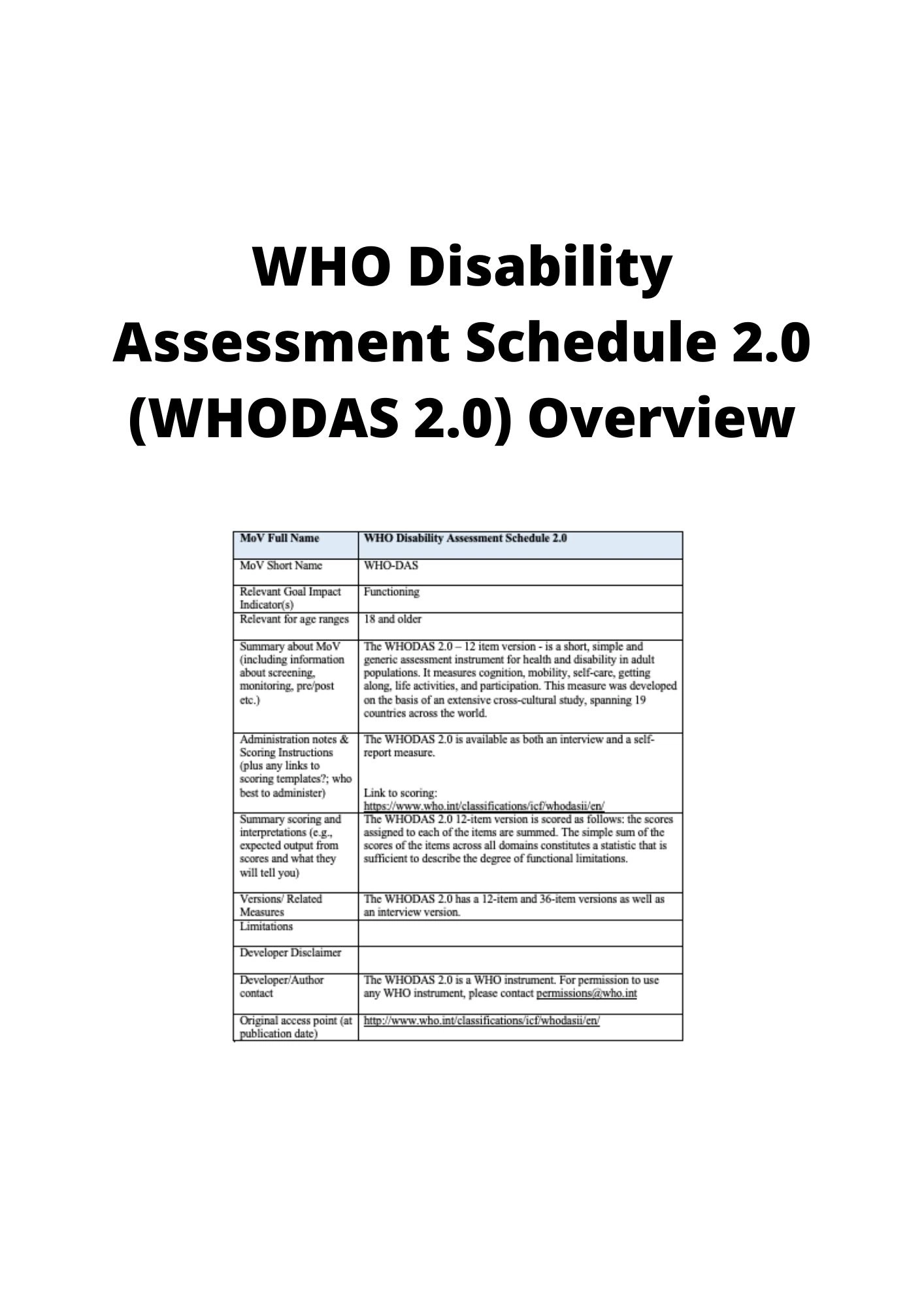 WHO DISABILITY ASSESSMENT SCHEDULE 2.0 (WHODAS 2.0) OVERVIEW - IASC ...
