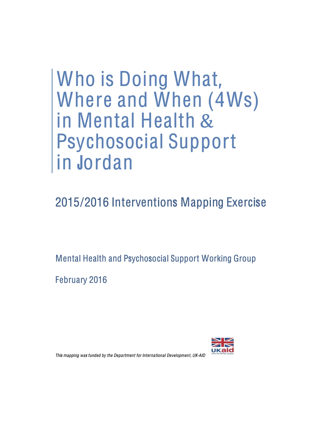 Who is Doing What, Where and When (4Ws) in MHPSS in Jordan ...