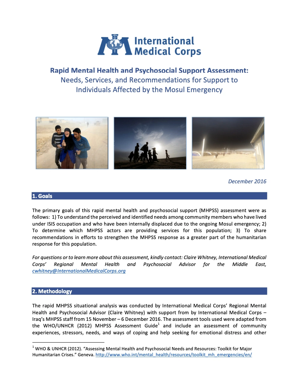 Rapid MHPSS Assessment: Needs, Services, and Recommendations for ...