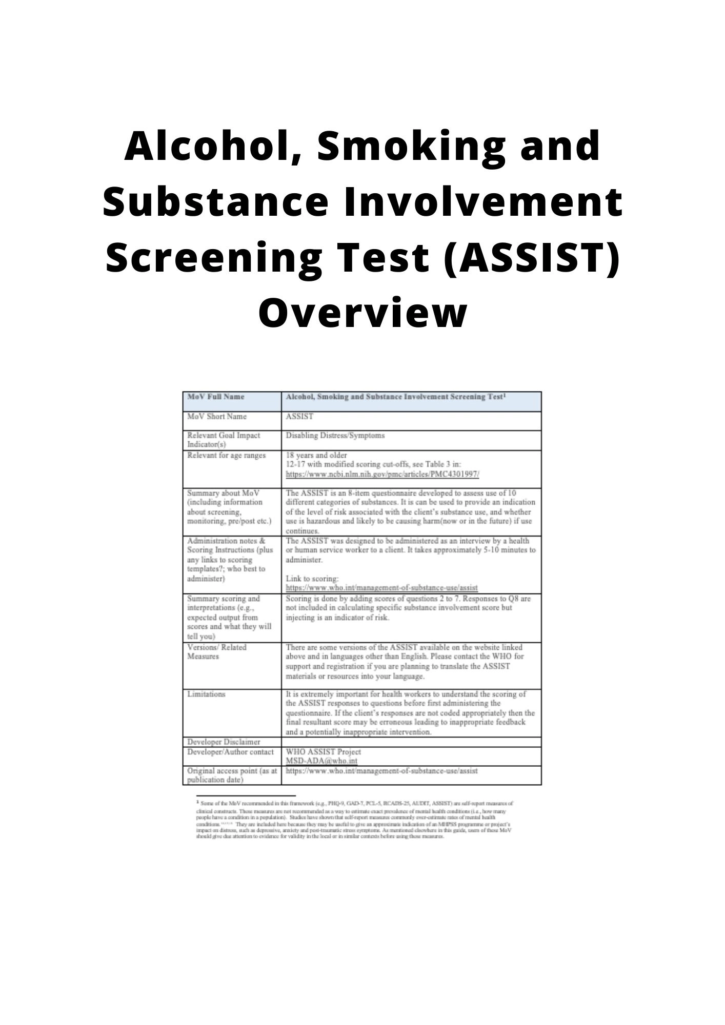 ALCOHOL, SMOKING AND SUBSTANCE INVOLVEMENT SCREENING TEST (ASSIST ...