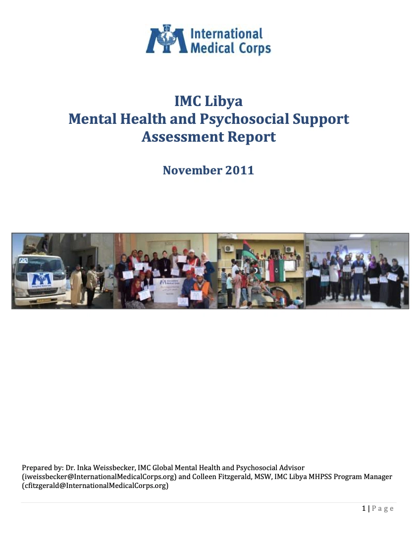 IMC Libya: MHPSS Assessment Report - Mapping and Assessment Report ...