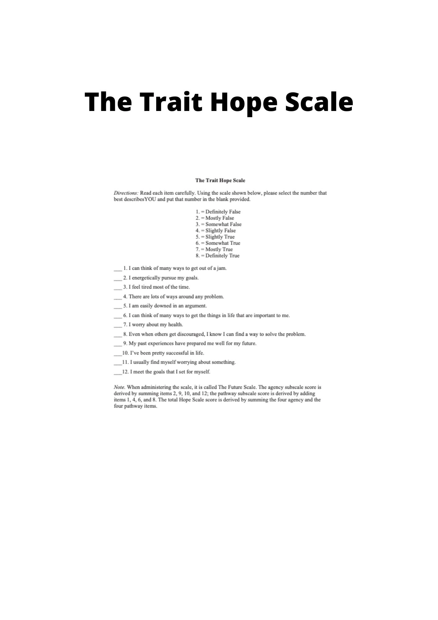 THE TRAIT HOPE SCALE - IASC MHPSS M&E FRAMEWORK MOV Toolkit - The MHPSS ...