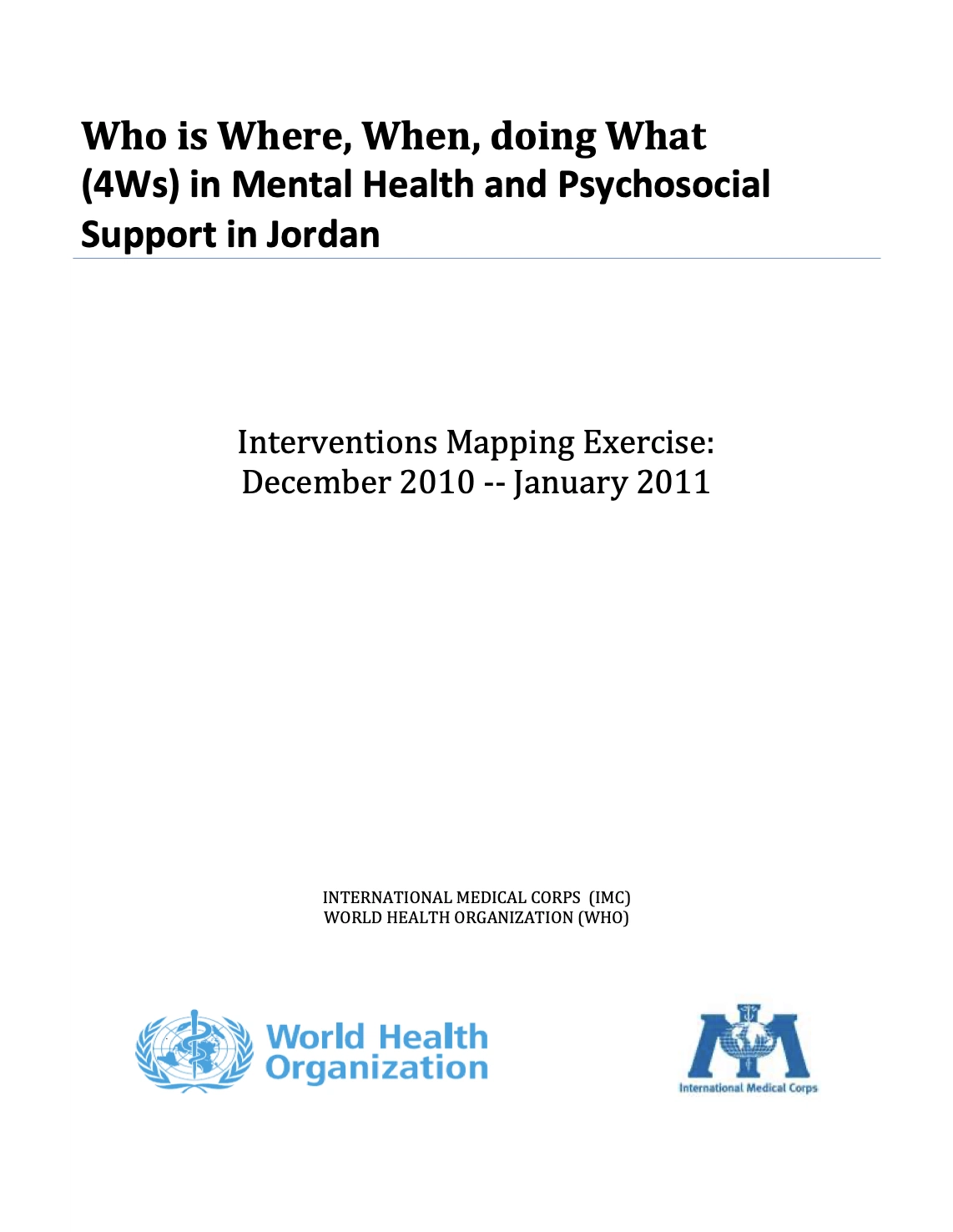 Who, is Where, Doing What (4Ws) in MHPSS in Jordan: Interventions ...