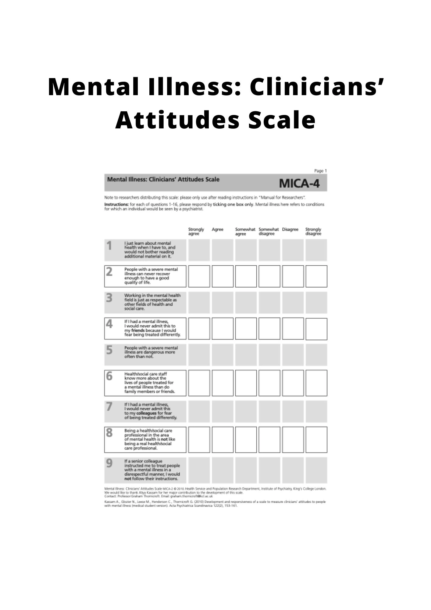 MENTAL ILLNESS: CLINICIANS’ ATTITUDES SCALE - IASC MHPSS M&E FRAMEWORK ...