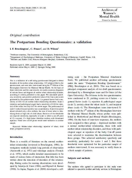 THE POSTPARTUM BONDING QUESTIONNAIRE: A VALIDATION - IASC MHPSS M&E ...