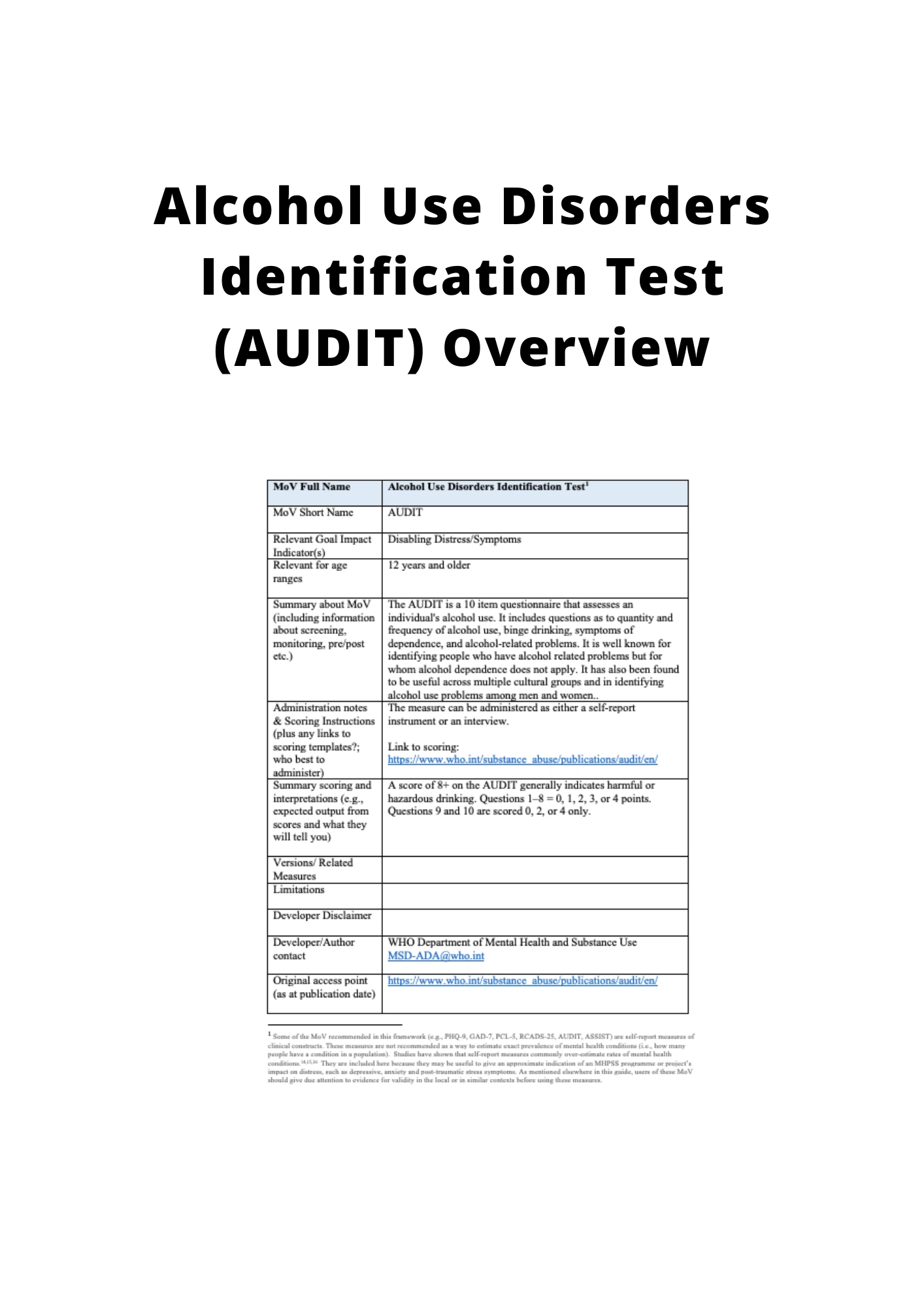 ALCOHOL USE DISORDERS IDENTIFICATION TEST (AUDIT) OVERVIEW - IASC MHPSS ...