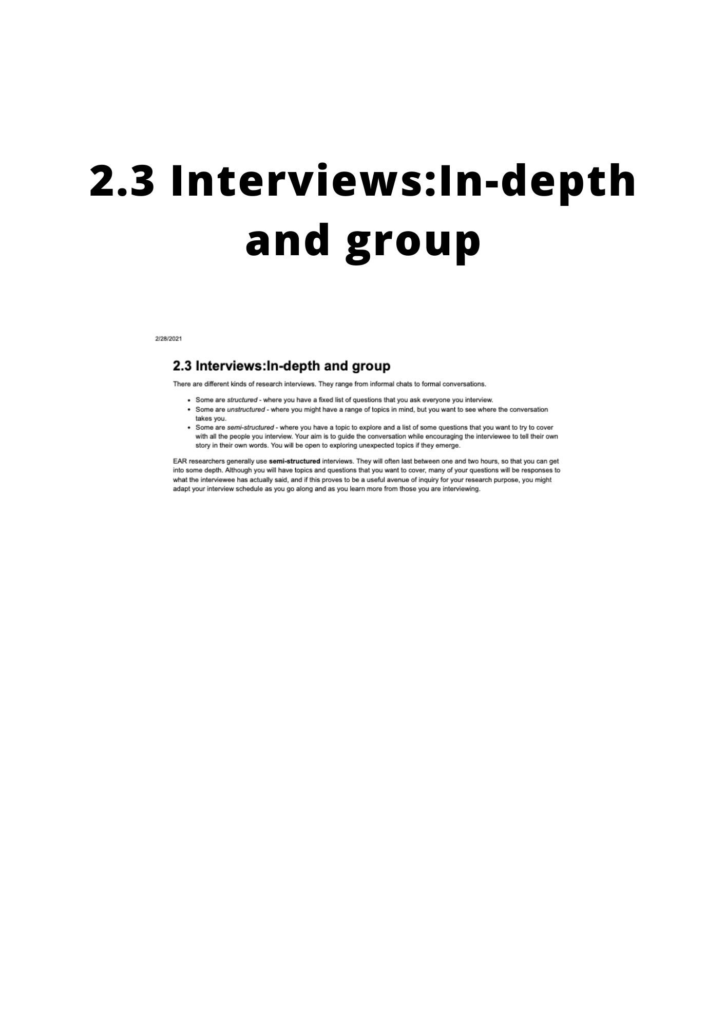 2.3 INTERVIEWS:IN-DEPTH AND GROUP - IASC MHPSS M&E FRAMEWORK MOV Toolkit - The MHPSS Network