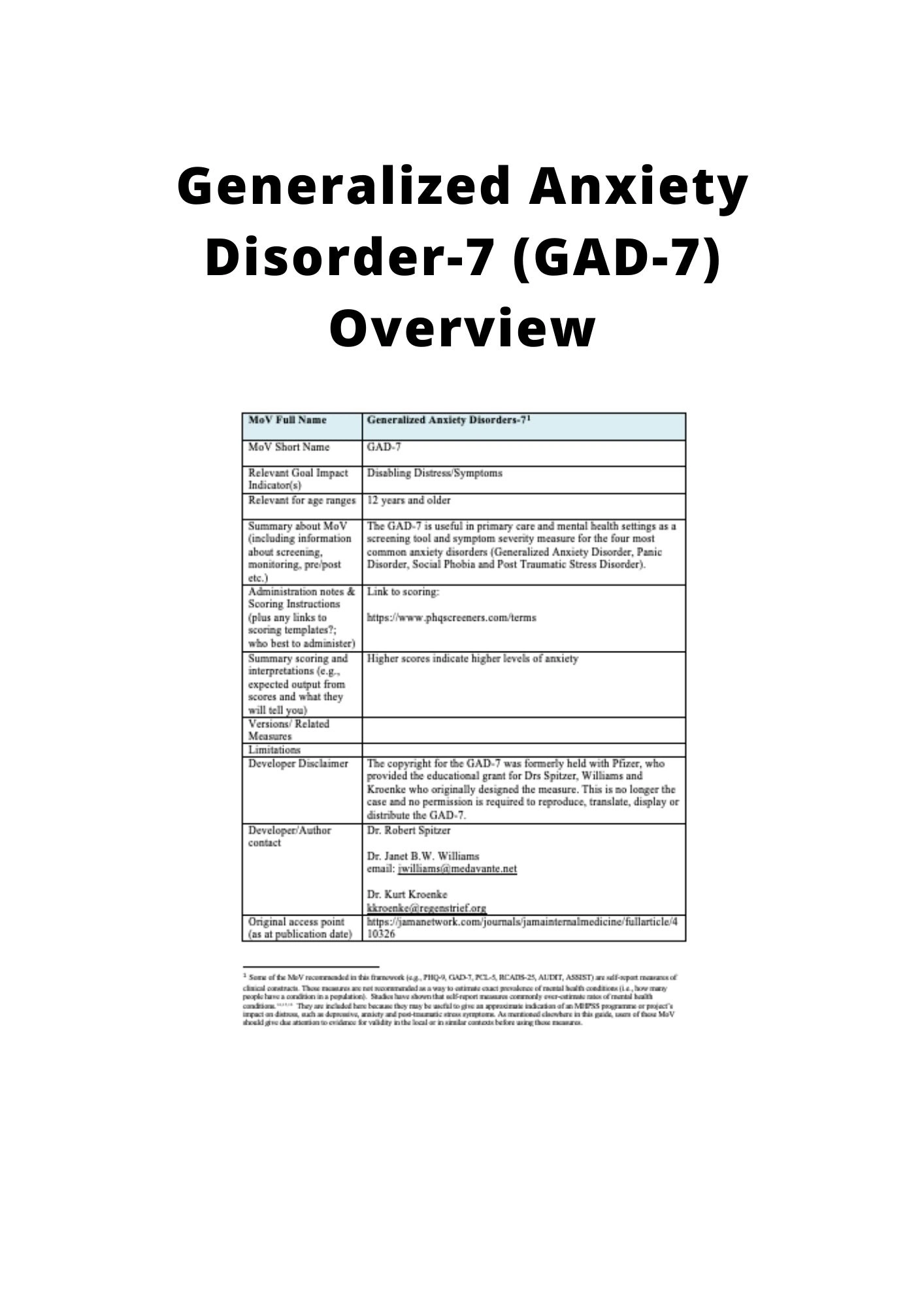 GENERALIZED ANXIETY DISORDER-7 (GAD-7) OVERVIEW - IASC MHPSS M&E ...