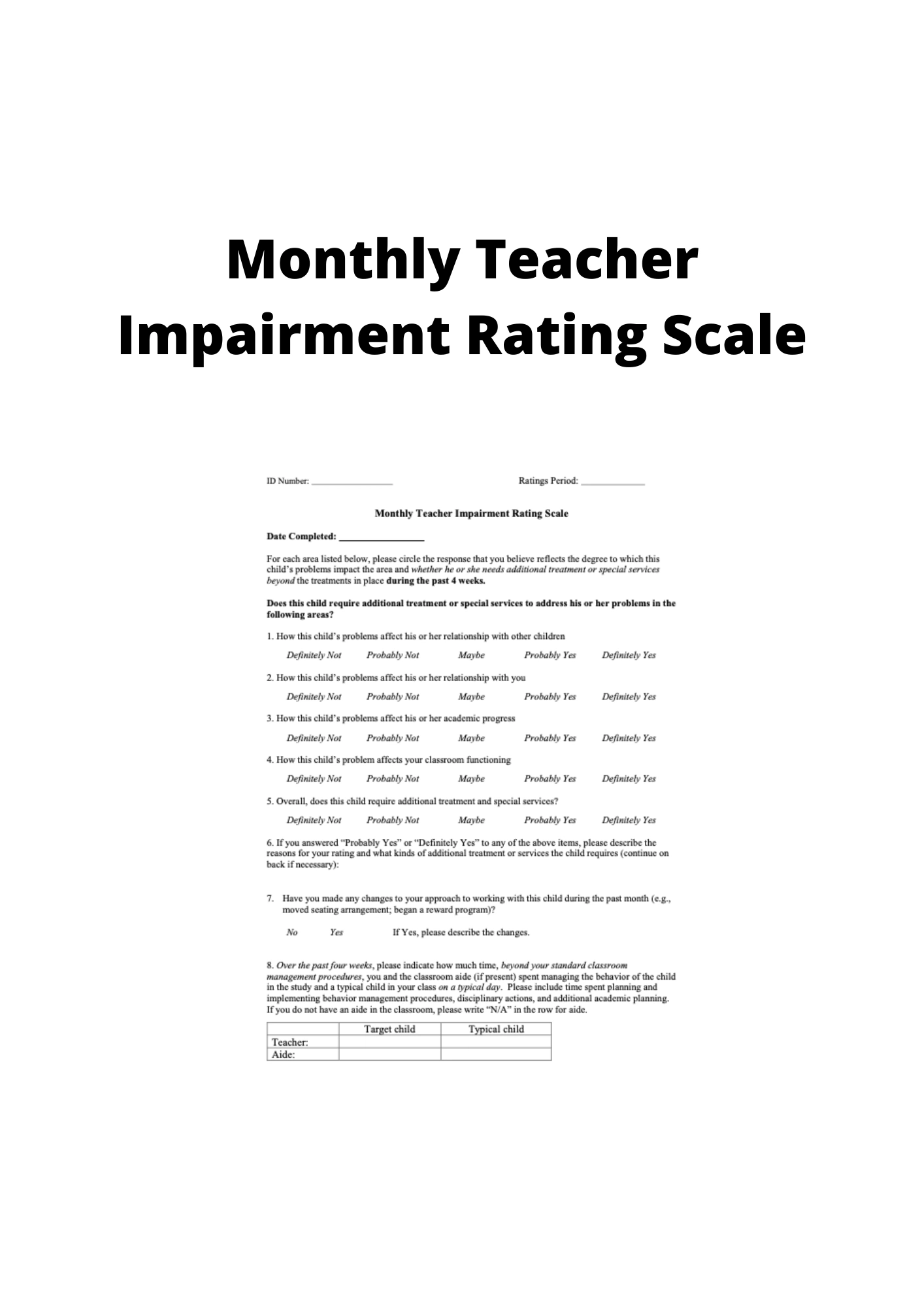 MONTHLY TEACHER IMPAIRMENT RATING SCALE - IASC MHPSS M&E FRAMEWORK MOV ...
