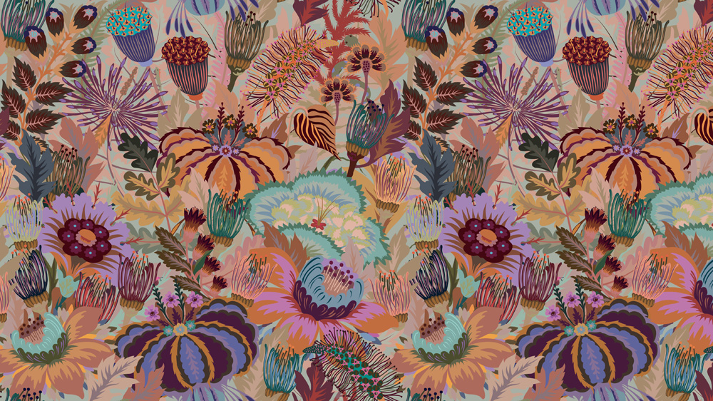 Mars Meadow 02 - Pink & Blue Floral Wallpaper | Lick