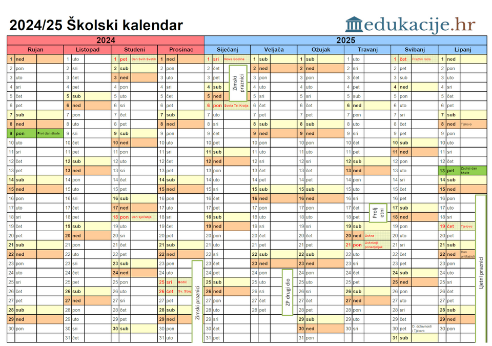 edukacijE.hr - Članak "Školski kalendar i praznici za 2024. i 2025 ...